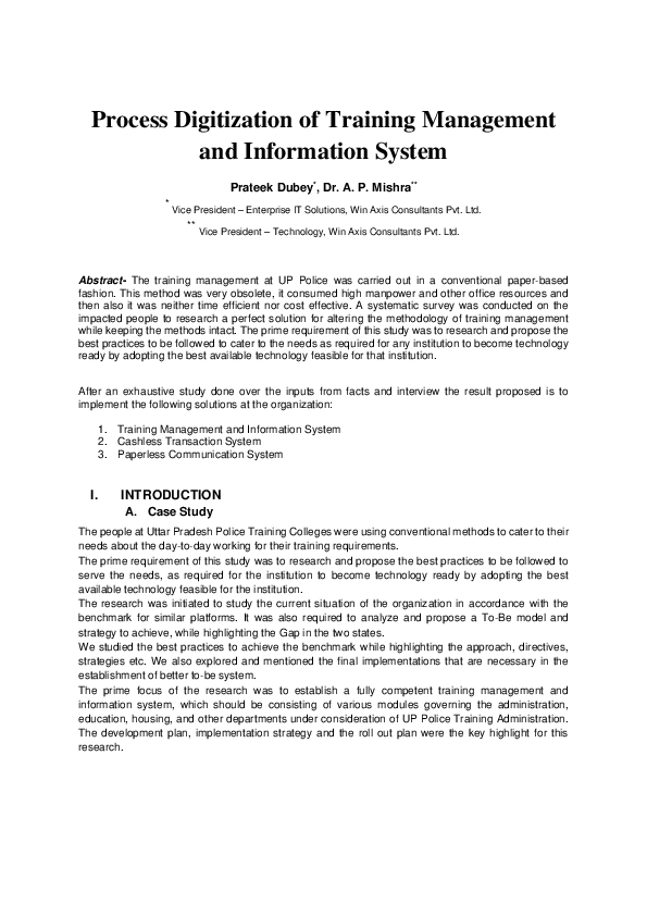 (PDF) Process Digitization of Training Management and Information System