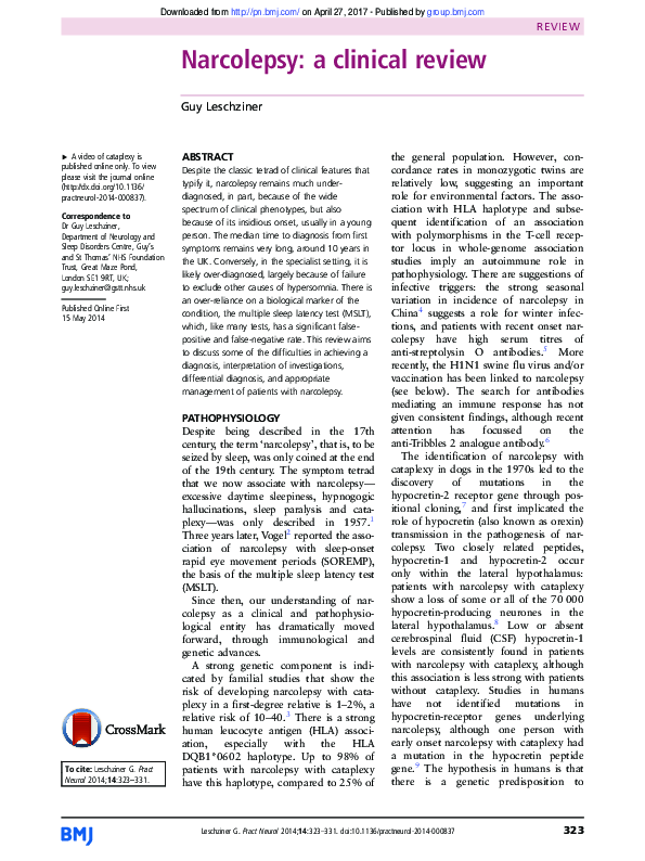 (PDF) Narcolepsy: a clinical review