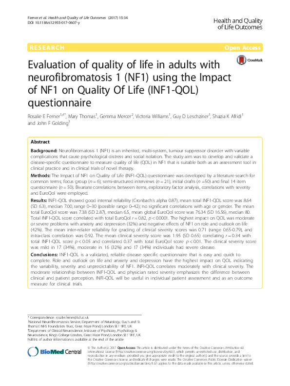 (PDF) Evaluation of quality of life in adults with neurofibromatosis 1 ...