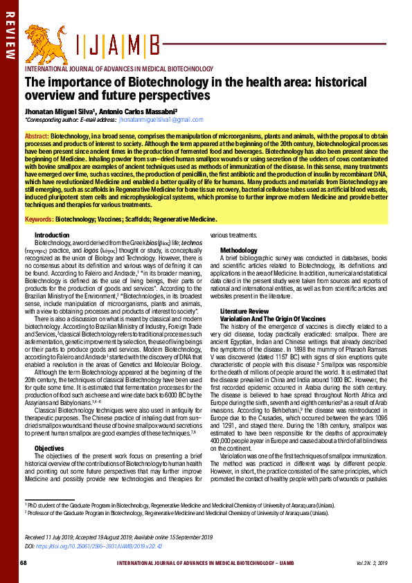 (PDF) The importance of Biotechnology in the health area: historical ...