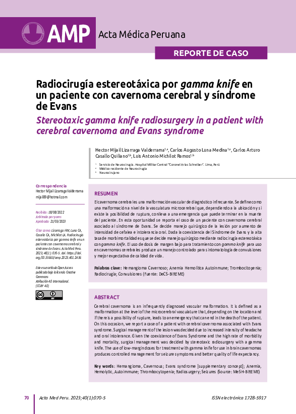 Pdf Radiocirugía Estereotáxica Por Gamma Knife En Un Paciente Con