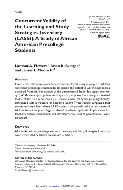 (PDF) Concurrent Validity of the Learning and Study Strategies ...