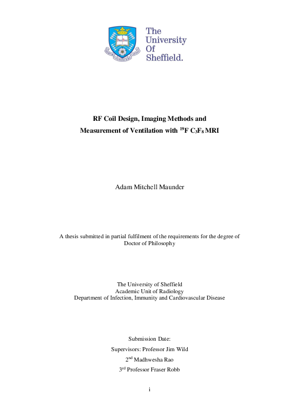 (PDF) RF Coil Design, Imaging Methods and Measurement of Ventilation with 19 F C3F8 MRI