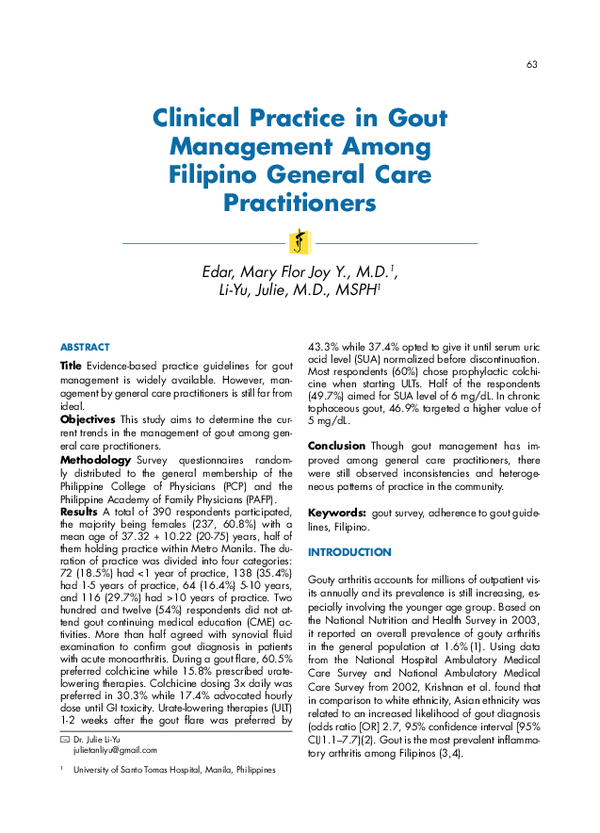(PDF) Clinical Practice on Gout Management Among Filipino General Care Practitioners