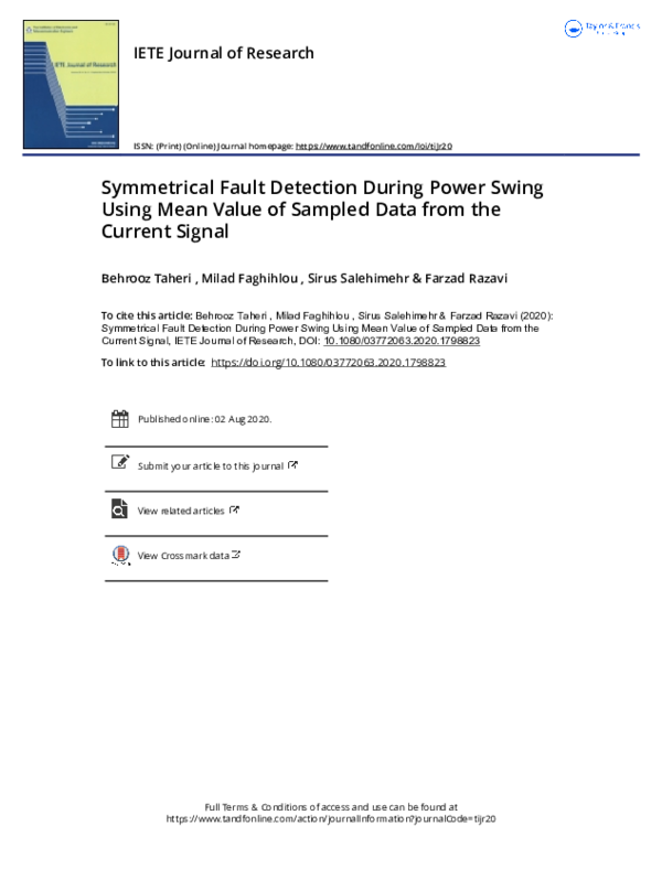 (PDF) Symmetrical Fault Detection During Power Swing Using Mean Value of Sampled Data from the ...