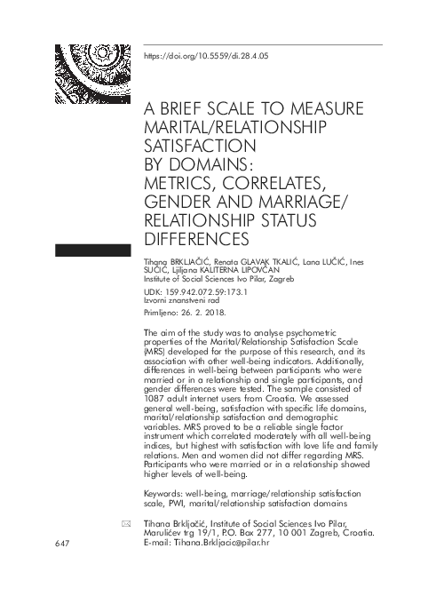 (PDF) A Brief Scale to Measure Marital/Relationship Satisfaction by ...