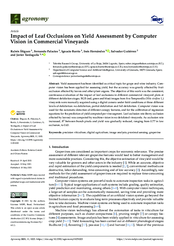 (PDF) Impact of Leaf Occlusions on Yield Assessment by Computer Vision ...