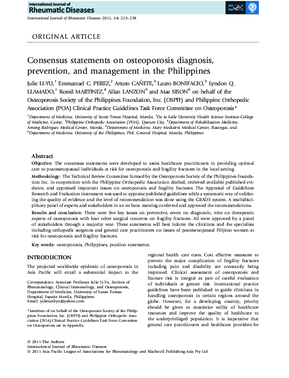 (PDF) Summary of the Consensus Statements on Osteoporosis Prevention ...