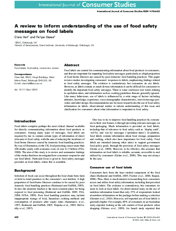 (PDF) A review to inform understanding of the use of food safety ...