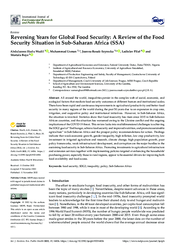 (PDF) Food Security in Sub-Saharan Africa: A Case Study | Professor ...