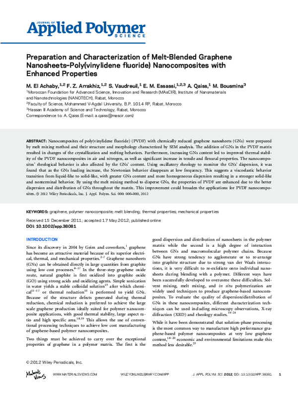 (PDF) Preparation and characterization of melt-blended graphene nanosheets-poly(vinylidene ...