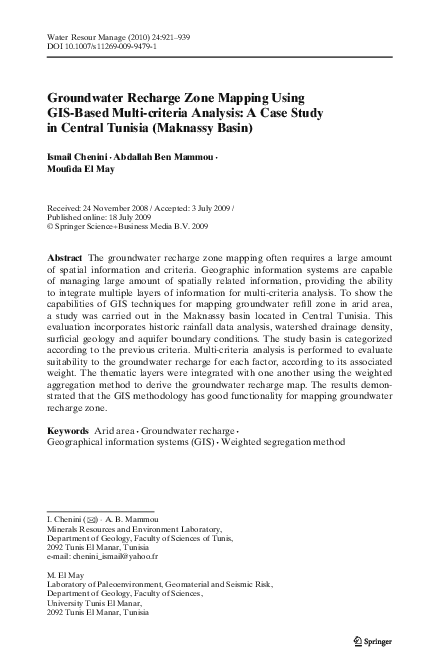 (PDF) Groundwater Recharge Zone Mapping Using GIS-Based Multi-criteria Analysis: A Case Study in ...