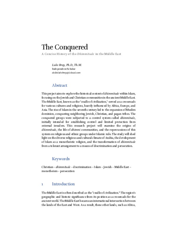 (PDF) The Conquered: A Concise History of the Dhimmitude in the Middle East