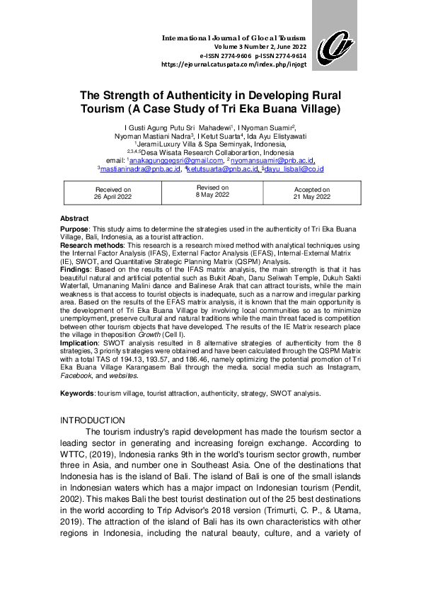 (PDF) The Strength of Authenticity in Developing Rural Tourism (A Case ...
