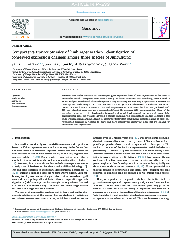 Pdf Comparative Transcriptomics Of Limb Regeneration Identification