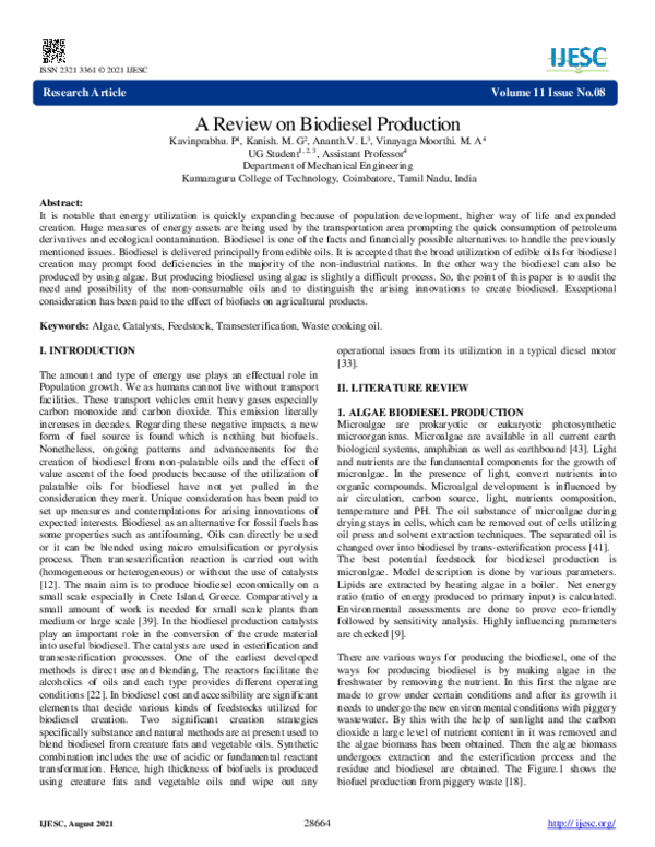 (PDF) A Review on Biodiesel Production