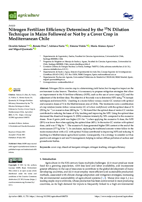 (PDF) Nitrogen Fertilizer Efficiency Determined by the 15N Dilution ...