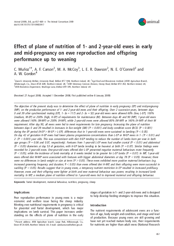 (PDF) Effect of plane of nutrition of 1- and 2-year-old ewes in early ...
