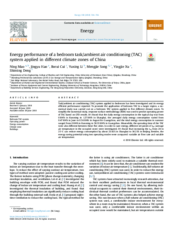 (PDF) Energy performance of a bedroom task/ambient air conditioning ...