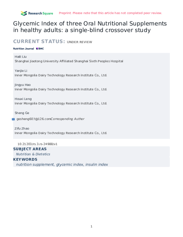 (PDF) Glycemic Index of three Oral Nutritional Supplements in healthy ...