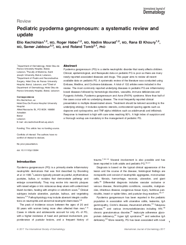 (PDF) Pediatric pyoderma gangrenosum: a systematic review and update