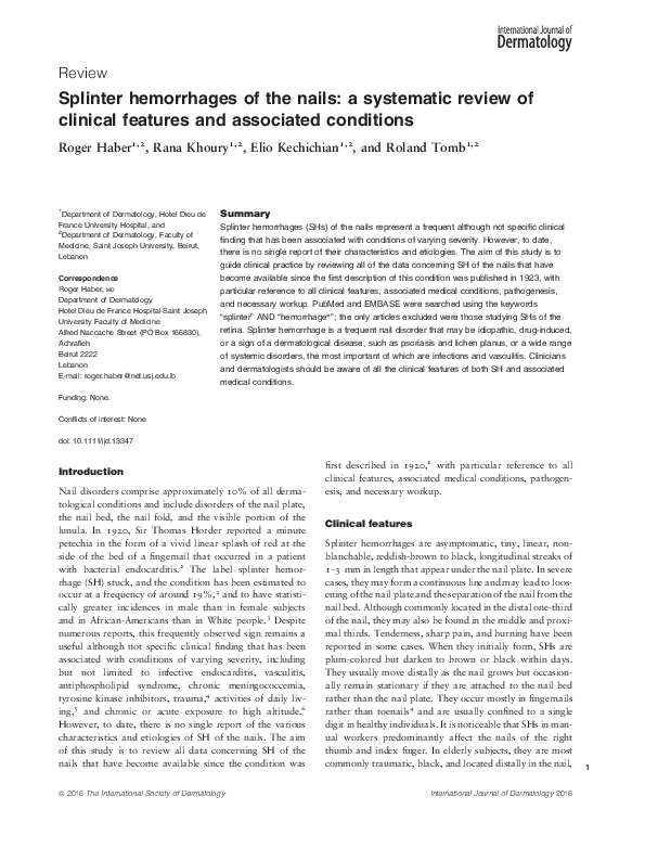 (PDF) Splinter hemorrhages of the nails: a systematic review of ...