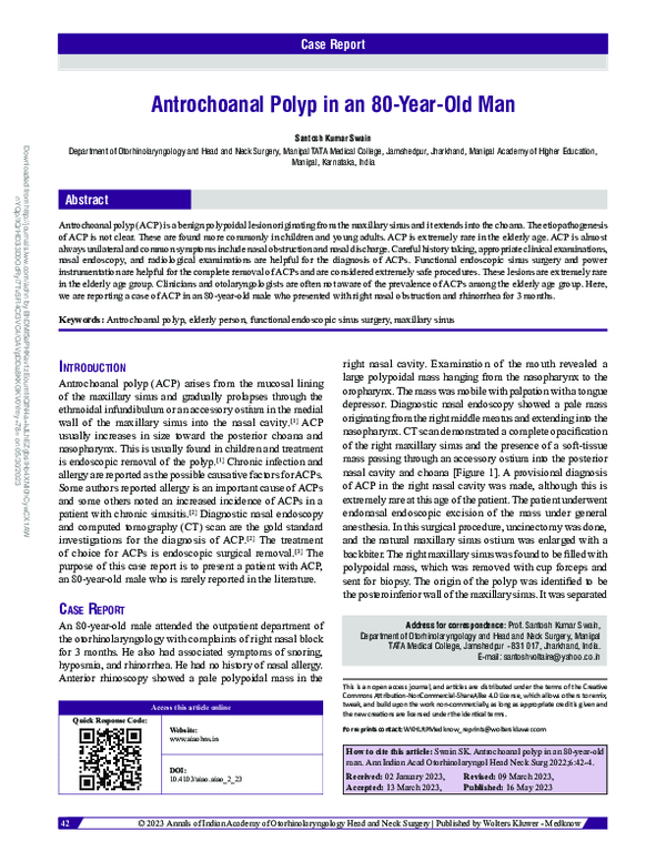 (PDF) Antrochoanal Polyp in an 80-Year-Old Man