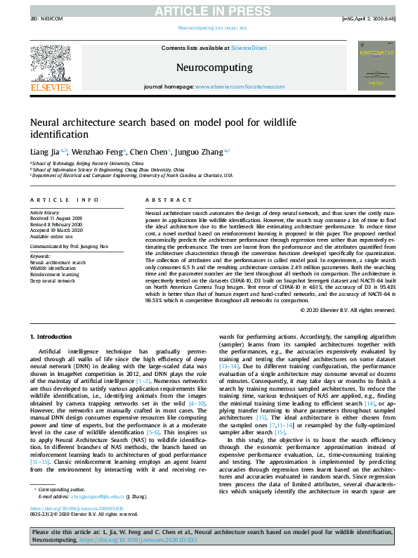 (PDF) Neural architecture search based on model pool for wildlife ...