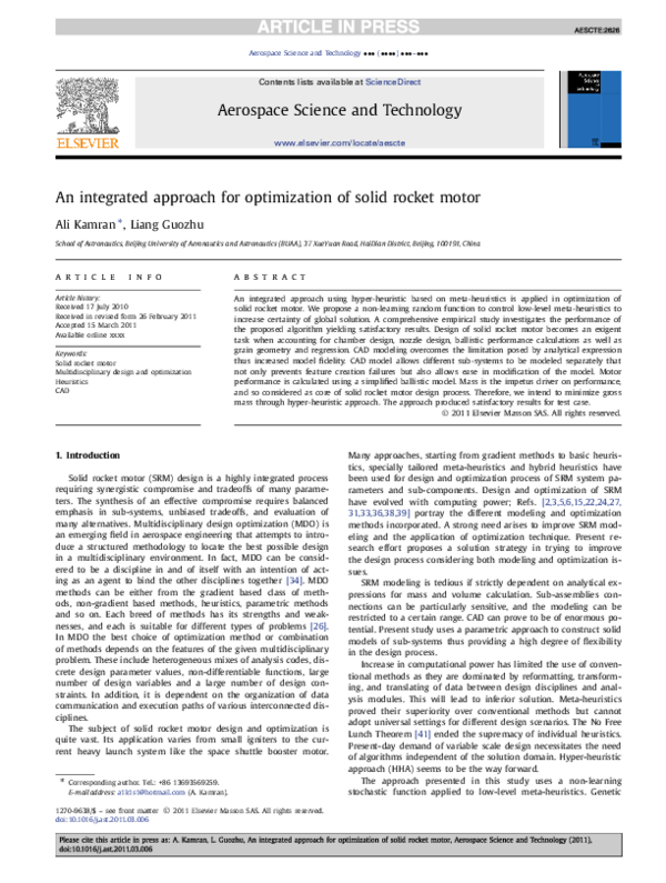 (PDF) An integrated approach for optimization of solid rocket motor