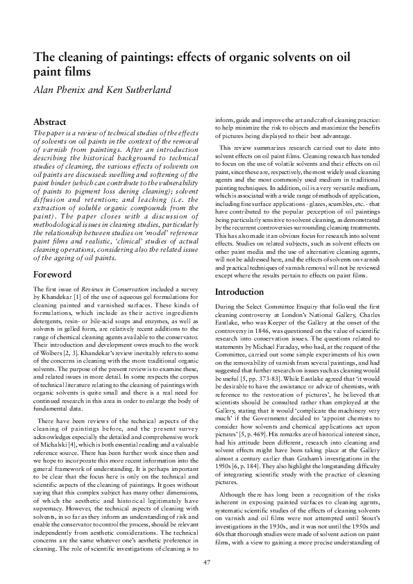 (PDF) The cleaning of paintings: effects of organic solvents on oil ...