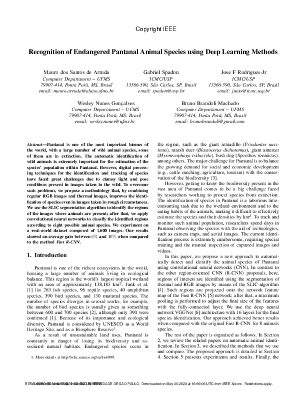 (PDF) Recognition of Endangered Pantanal Animal Species using Deep ...