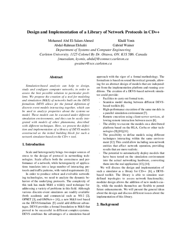(PDF) Design and Implementation of a Library of Network Protocols in CD++