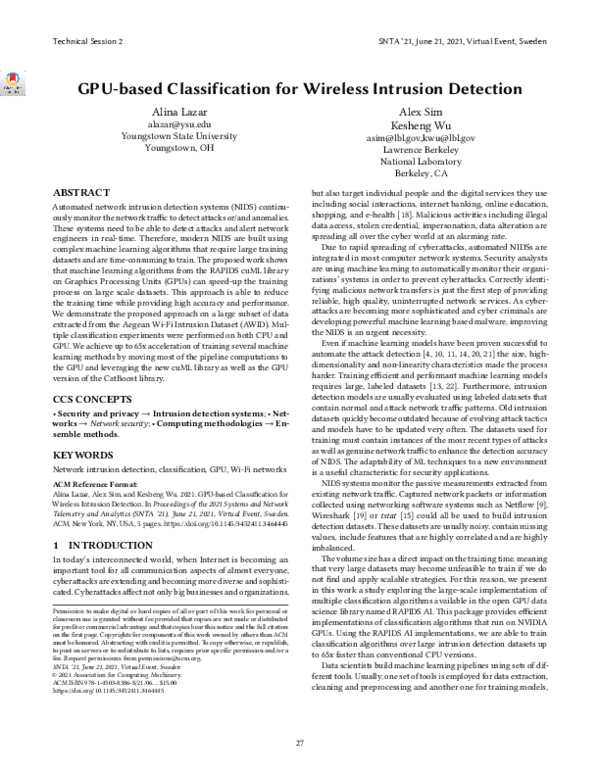 (PDF) GPU-based Classification for Wireless Intrusion Detection