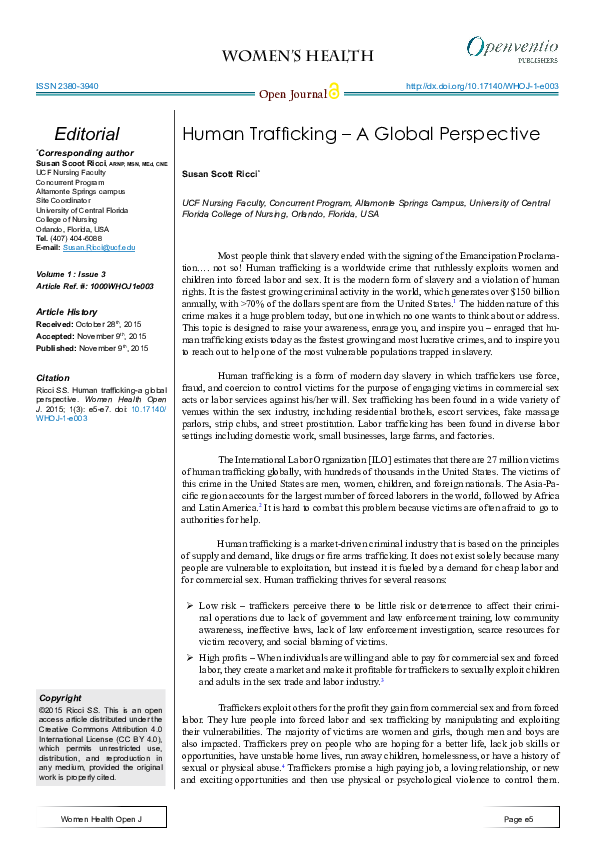 (PDF) Human Trafficking – A Global Perspective