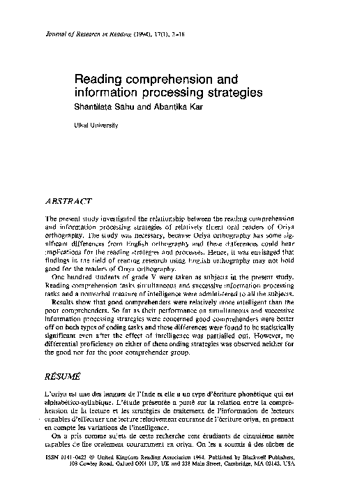 (PDF) Reading comprehension and information processing strategies