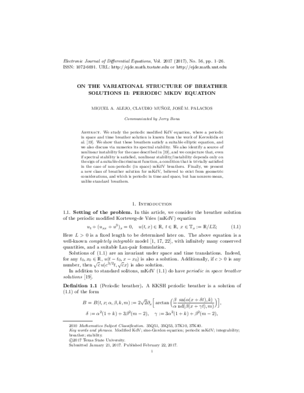 (PDF) On the variational structure of breather solutions I: Sine-Gordon ...