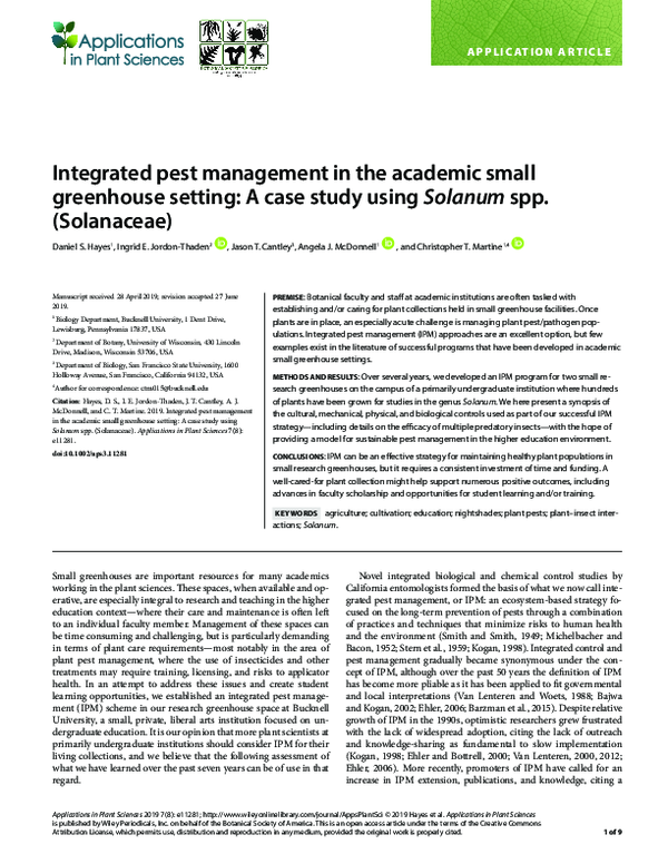 (PDF) Integrated pest management in the academic small greenhouse ...