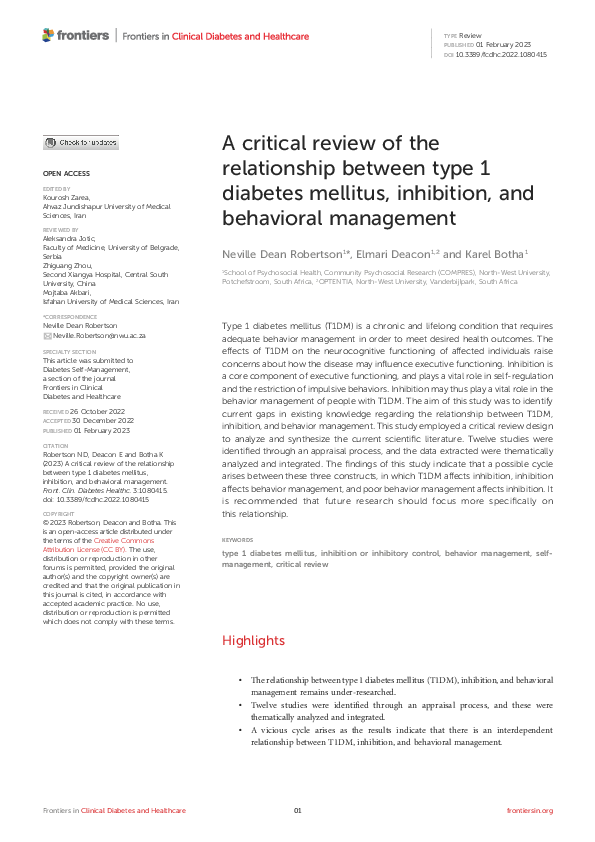 (PDF) A critical review of the relationship between type 1 diabetes ... (PDF) A critical review of the relationship between type 1 diabetes ...