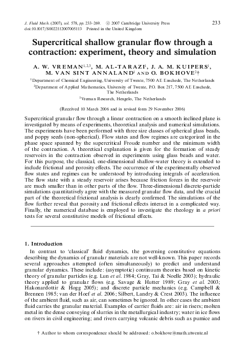 (PDF) Supercritical shallow granular flow through a contraction: experiment, theory and simulation