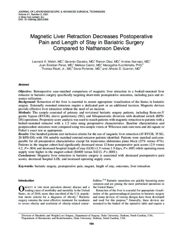 (PDF) Magnetic Liver Retraction Decreases Postoperative Pain and Length ...