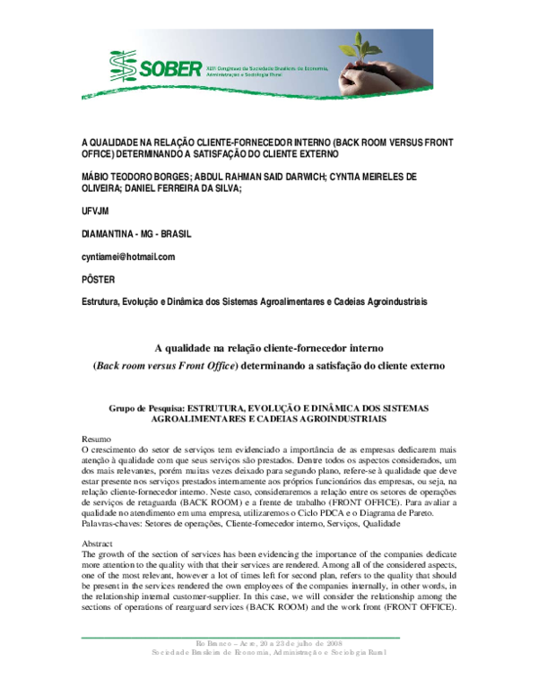 (PDF) A qualidade na relação cliente-fornecedor interno (Back room ...