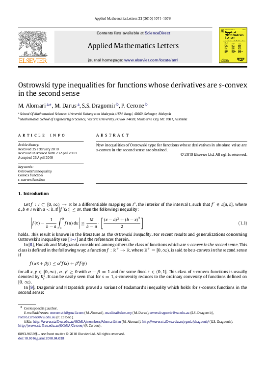 Pdf Ostrowski Type Inequalities For Functions Whose Derivatives Are S Convex In The Second Sense