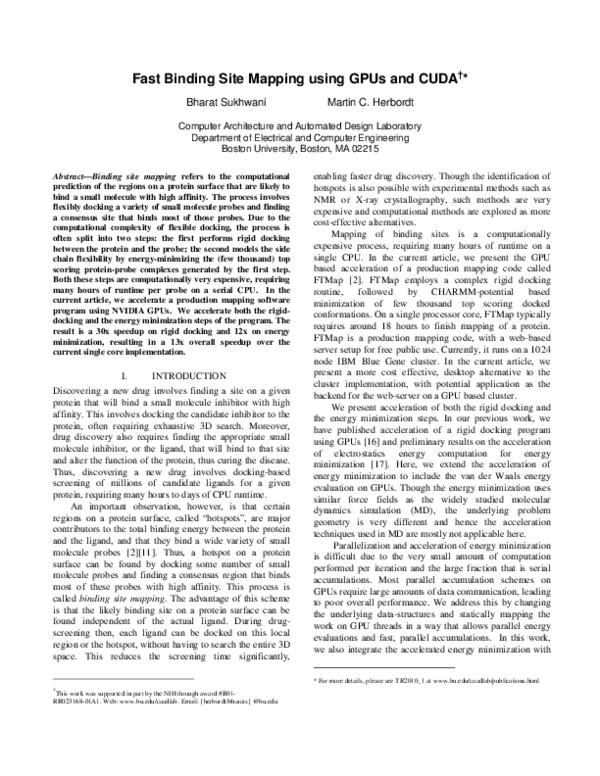(PDF) Fast binding site mapping using GPUs and CUDA