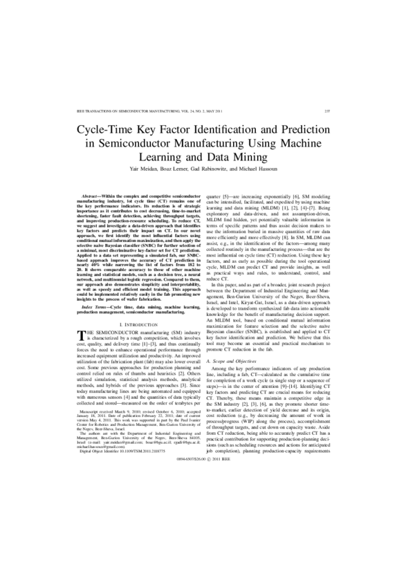 Pdf Cycle Time Key Factor Identification And Prediction In Semiconductor Manufacturing Using