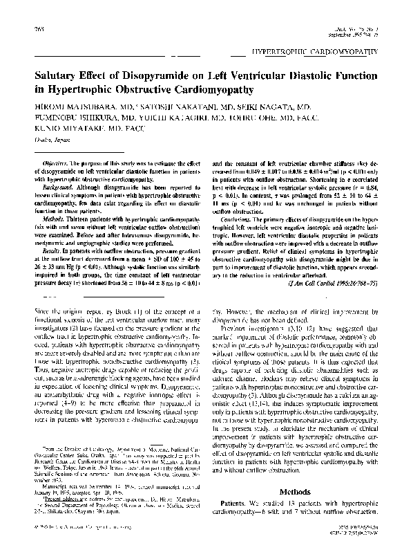 (PDF) Disopyramide Improves Diastolic Function in HOCM