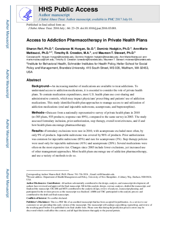 (PDF) Access to addiction pharmacotherapy in private health plans