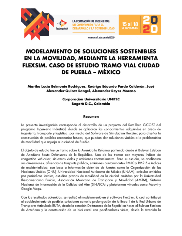 (PDF) Modelamiento De Soluciones Sostenibles en La Movilidad Mediante La Herramienta Flexsim ...