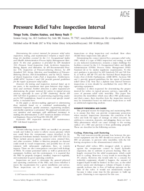 (PDF) Pressure relief valve inspection interval