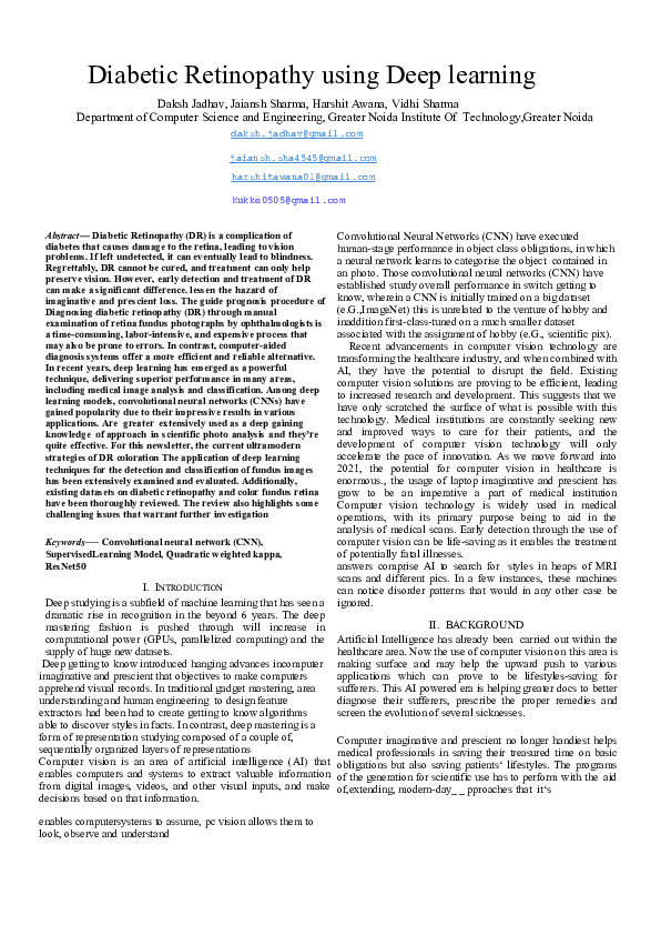 (DOC) Diabetic Retinopathy using Deep learning
