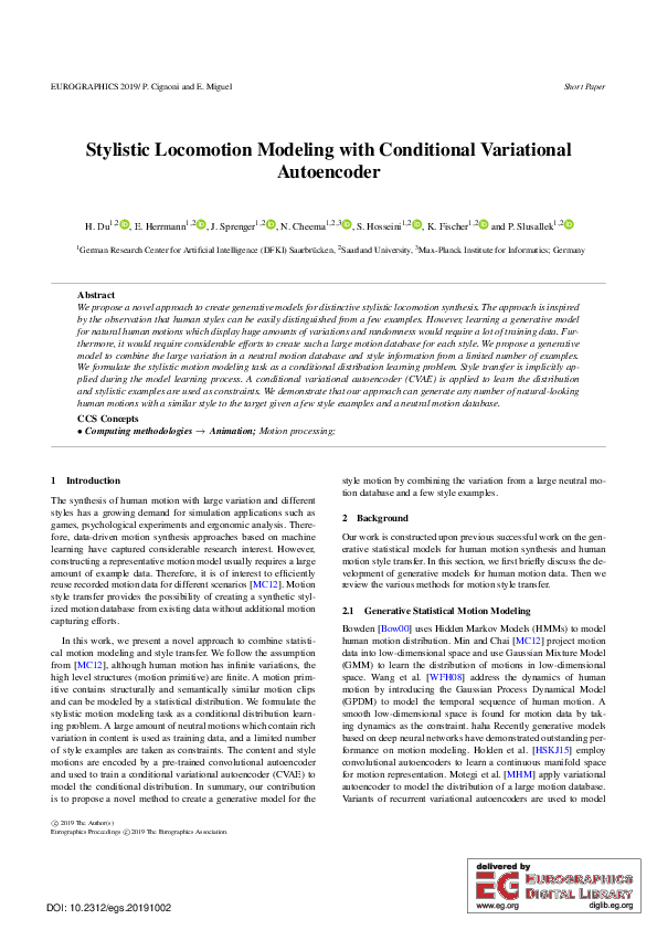 (PDF) Stylistic Locomotion Modeling with Conditional Variational ... (PDF) Stylistic Locomotion Modeling with Conditional Variational ...